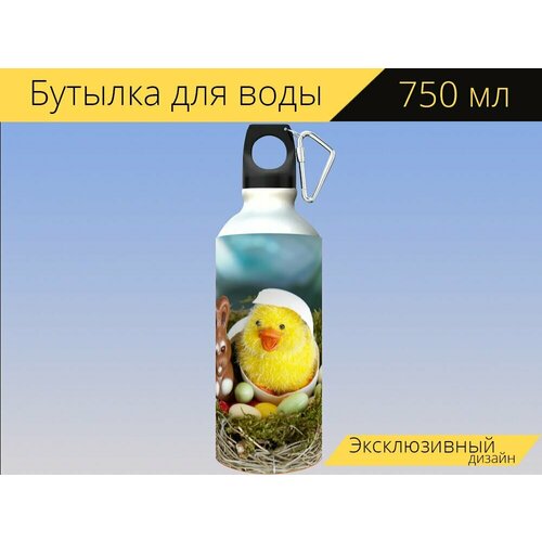 Бутылка фляга для воды "Пасха нест, пасхальный, пасхальные яйца" 750 мл. с карабином и принтом