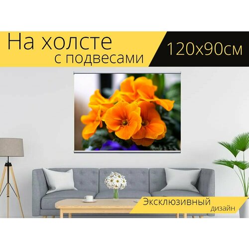 Картина на холсте "Первоцвет, цвести, цветок" с подвесами 120х90 см. для интерьера