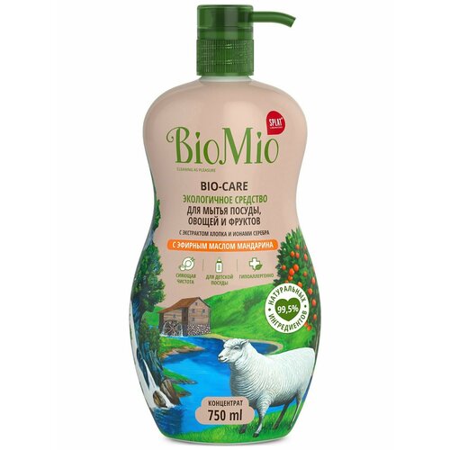BioMio BIO-CARE Экологичное средство для мытья посуды, овощей и фруктов с эф. маслом мандарина, экстр. Хлопка и ионами серебра. Концентрат, 750 мл