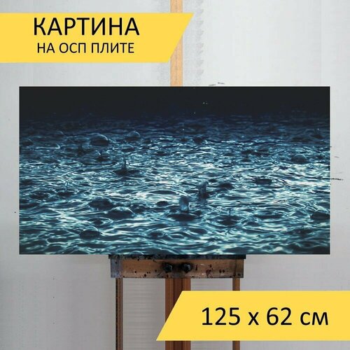 Картина на ОСП 125х62 см. "Вода, дождь, капли" горизонтальная, для интерьера, с креплениями