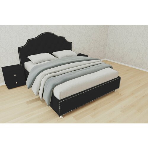 Односпальная кровать Мария с кареткой 90x200 с подъемным механизмом и с коробом для белья велюр черный ножки 13 см хром