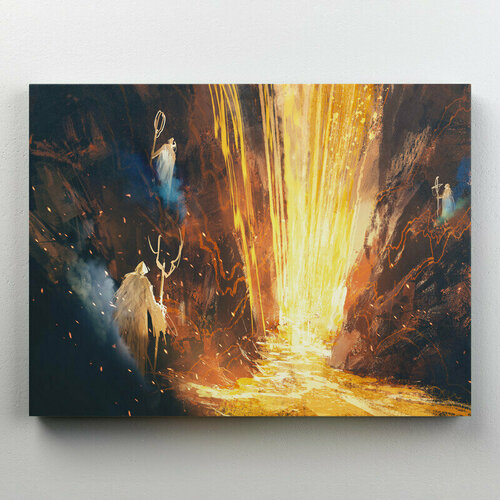 Интерьерная картина на холсте "Светлые волшебники колдуют над водопадом лавы" размер 30x22 см