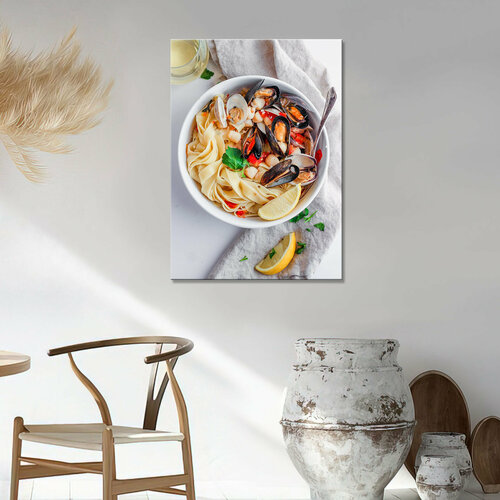 Картина/Картина на холсте для интерьера/Картина на стену/Картина для кухни/ - Фетучини с мидиями 30х40