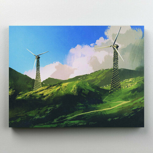 Интерьерная картина на холсте "Ветренные мельницы на холмах в Швейцарии" размер 60x45 см