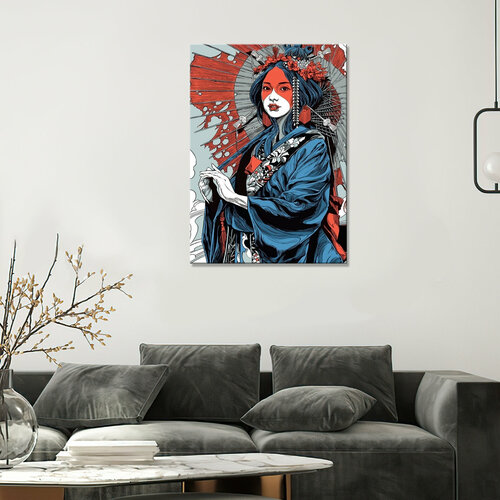 Интерьерная картина на холсте - Гейша под зонтиком арт 30х40