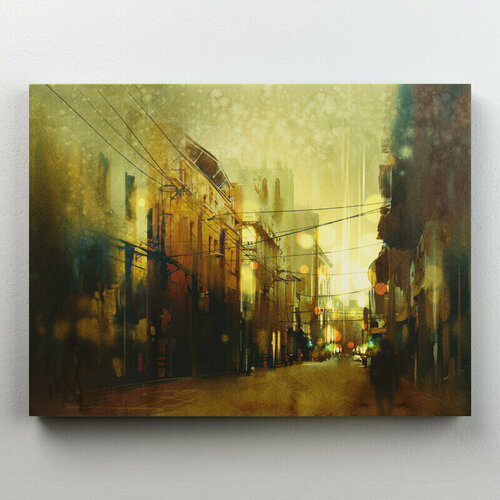 Интерьерная картина на холсте "Акварельная иллюстрация пасмурный вечер в городе" размер 40x30 см