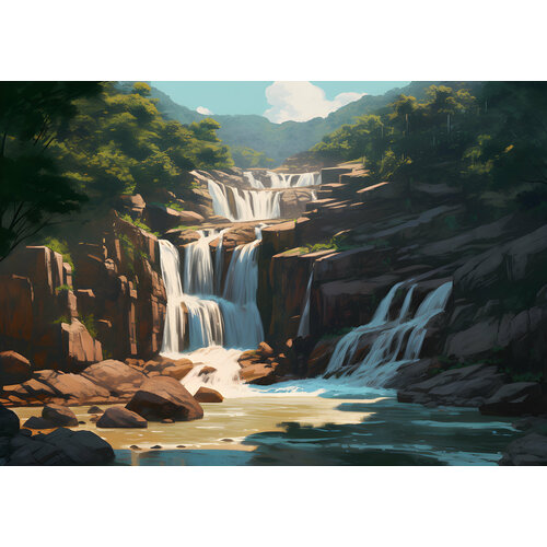 Постер - "Шумные водопады рек"на плотной бумаге / А1 / в тубусе без рамы