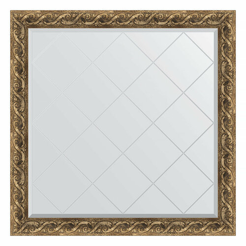 Зеркало настенное с гравировкой EVOFORM в багетной раме фреска, 106х106 см, для гостиной, прихожей, кабинета, спальни и ванной комнаты, BY 4442