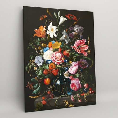 Картина на холсте (интерьерный постер) "Репродукция - Цветы в вазе - Ян Давидс де Хем" живопись, с деревянным подрамником, размер 45x60 см