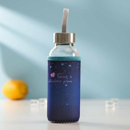 Бутылка для воды стеклянная в чехле «Звёздное небо», 300 мл, h=17 см, цвет микс (комплект из 7 шт)