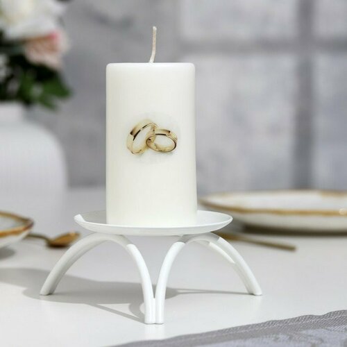 Свеча-цилиндр свадебная "Обручальные кольца", 5х9,5 см, белая, домашний очаг, ручная работа (комплект из 5 шт)