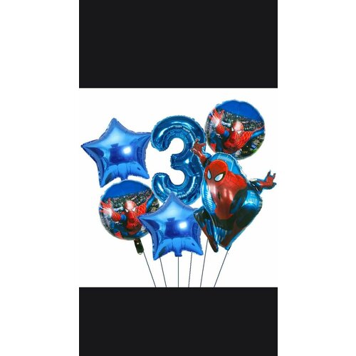 Набор фольгированных воздушных шаров "Человек Паук" с цифрой 3 на день рождение, 6 шт