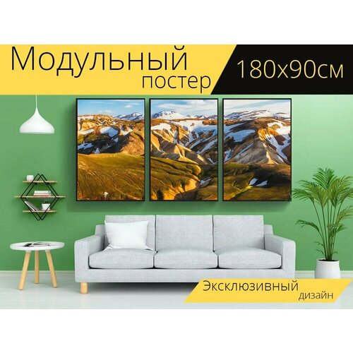Модульный постер "Исландия, горы, небо" 180 x 90 см. для интерьера