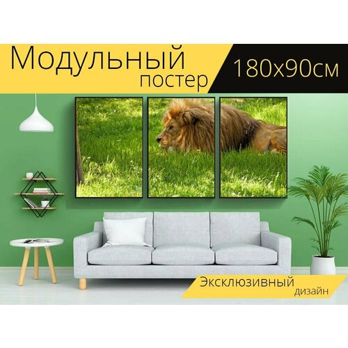 Модульный постер "Природа, животные, большой кот" 180 x 90 см. для интерьера