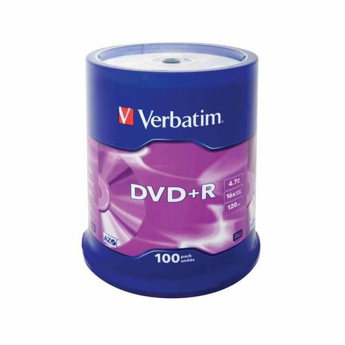 Носители информации DVD+R, 16x, Verbatim Azo Matt Silver, Cake/100, 43551