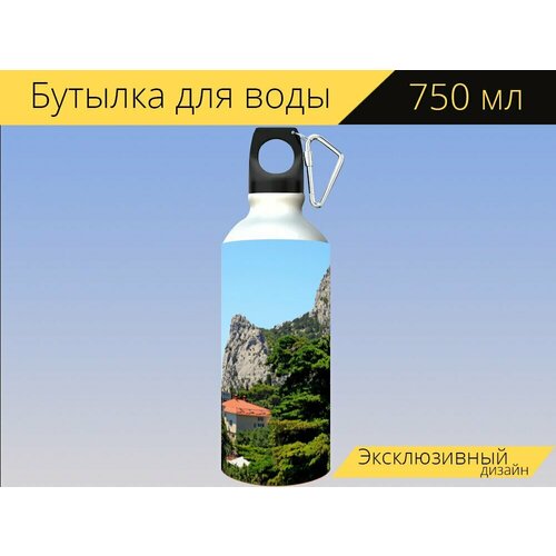 Бутылка фляга для воды "Крым, симеиз, гора кошка" 750 мл. с карабином и принтом