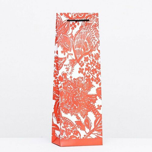 Пакет подарочный "Красный цветочный узор" 12 х 36 х 8,5 см (комплект из 17 шт)