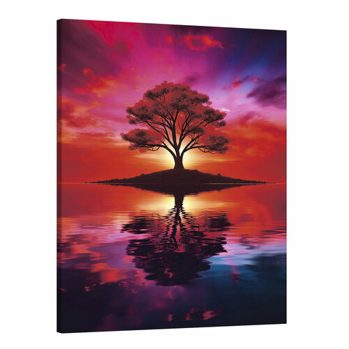Интерьерная картина 50х70 "Пейзаж с закатом и отражением в воде"