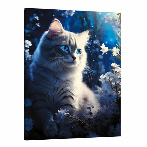 Интерьерная картина 50х70 "Синие коты в полночь"