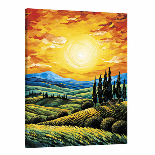 Интерьерная картина 50х70 "Поэзия цвета: пейзаж в стиле ван Гога"