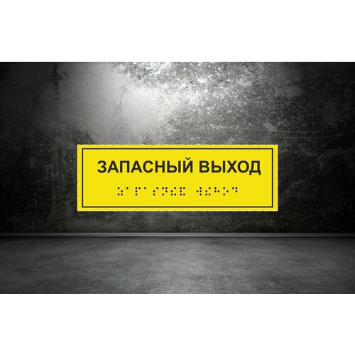 Тактильная табличка со шрифтом Брайля "Запасный выход" 100х300мм для инвалидов "Доступная среда" по ГОСТ 52131-2019 (Всё объёмное выпуклое) ПВХ 3мм