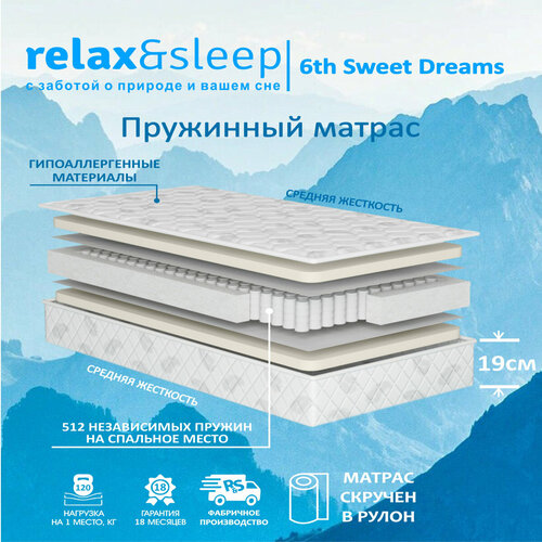 Матрас Relax&Sleep ортопедический, пружинный, 6th Sweet Dreams, ППУ, в скрутке (180 / 190)
