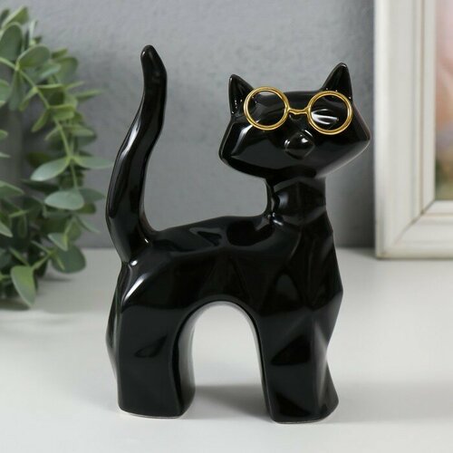 Сувенир керамика "Чёрный кот в очках, хвост трубой" грани 10,8х4,6х14,7 см (комплект из 2 шт)
