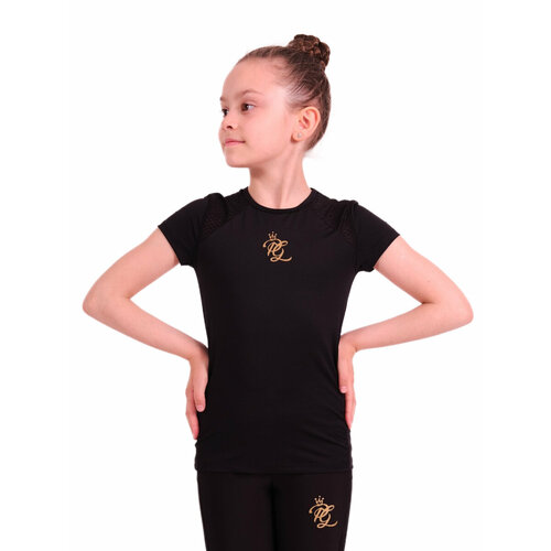 Футболка спортивная  Спортивная футболка для девочки для художественной гимнастики, размер 28, золотой, черный
