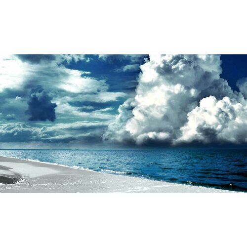 Картина на холсте 60x110 LinxOne "Облака объемные пляж" интерьерная для дома / на стену / на кухню / с подрамником