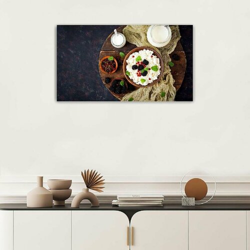 Картина на холсте 60x110 LinxOne "Полезный завтрак с ягодами" интерьерная для дома / на стену / на кухню / с подрамником