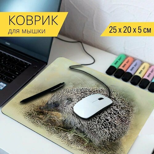 Коврик для мыши с принтом "Еж, ежик, животное" 25x20см.