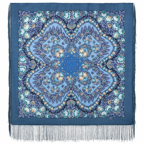 Платок Павловопосадская платочная мануфактура,89х89 см, фиолетовый, голубой