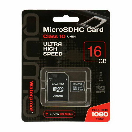 Карта памяти MicroSD, 16 Гб, SDHC, UHS-I, класс 10, с адаптером SD