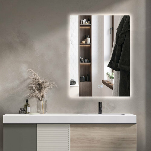 Зеркало для ванной Qwerty 80*60 прямоугольное вертикальное c подогревом