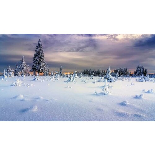 Картина на холсте 60x110 LinxOne "Зима снег пушистые ели ёлки" интерьерная для дома / на стену / на кухню / с подрамником