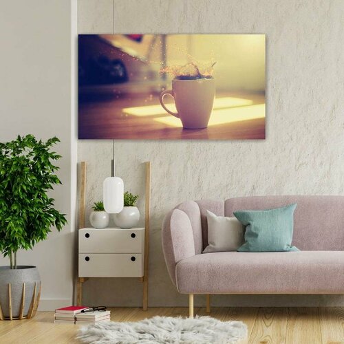 Картина на холсте 60x110 LinxOne "Макро брызги чашка свет пол" интерьерная для дома / на стену / на кухню / с подрамником