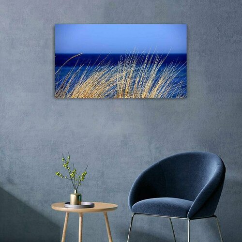Картина на холсте 60x110 LinxOne "Природа Трава Небо Ветер Море" интерьерная для дома / на стену / на кухню / с подрамником
