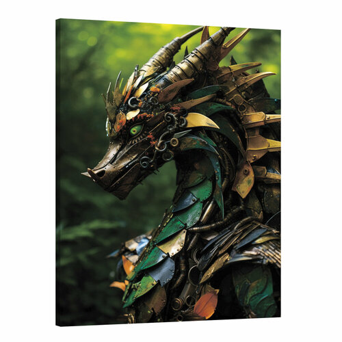 Интерьерная картина 50х70 "Зеленый дракон: загадка прошлого"
