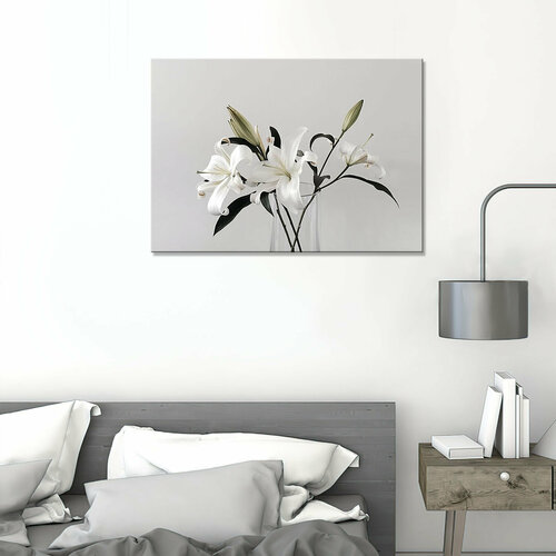 Интерьерная картина на холсте - эстетичный букетик белых лилий 50х70