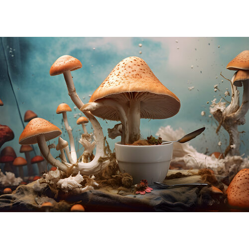 Постер - "Паста с грибами в стиле сюрреализм"на фотобумаге / А1 / в тубусе без рамы