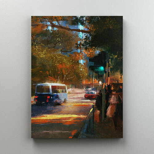 Интерьерная картина на холсте "Винтажная машина на улице - арт" размер 22x30 см