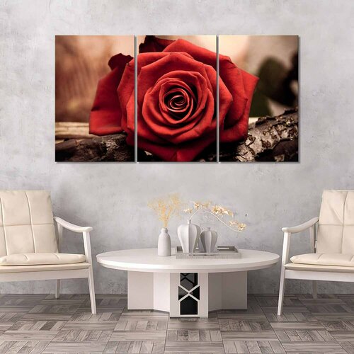 Модульная картина/Модульная картина на холсте/Модульная картина в спальню/Модульная картина в подарок - красная роза красивая 90х50