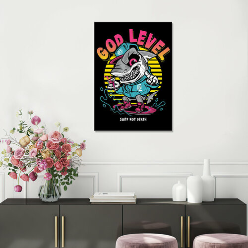 Интерьерная картина на холсте - Модная акула-сёрфингист арт 30х40