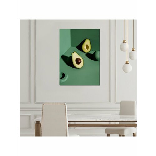 Картина на холсте с подрамником Авокадо на зеленом фоне 60х80