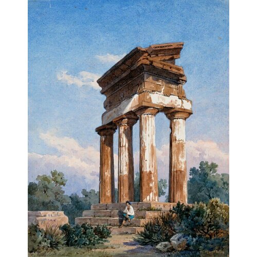 Плакат, постер на бумаге A Temple Ruin in Agrigento-Carl Gotzloff/Руины храма в Агридженто-Карл Гетцлофф. Размер 30 х 42 см