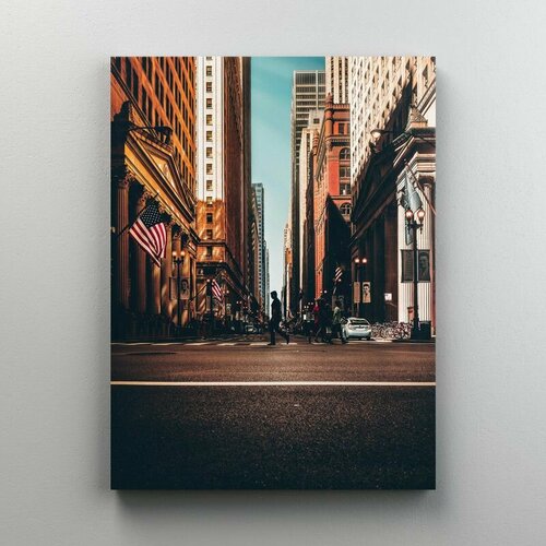 Интерьерная картина на холсте "Улица между небоскребами в центре Чикаго" размер 45x60 см