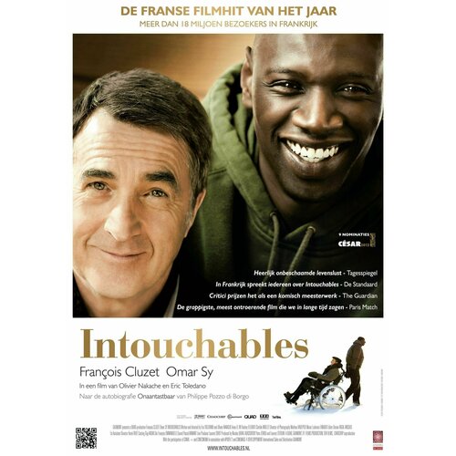 Плакат, постер на холсте 1+1 (Intouchables, 2011г). Размер 30 на 42 см