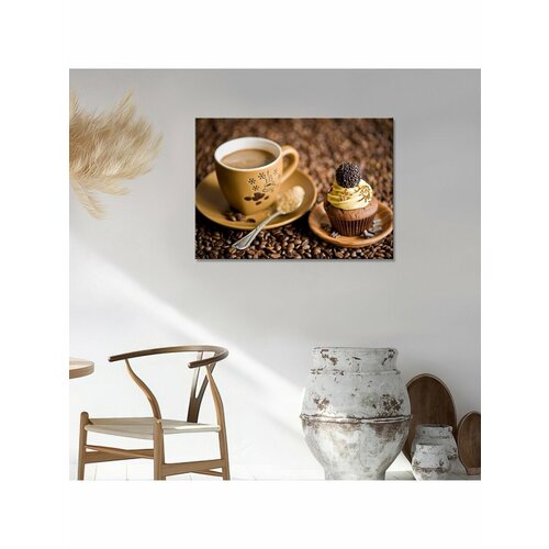 Картина на холсте с подрамником Кофе и кексик 60х80