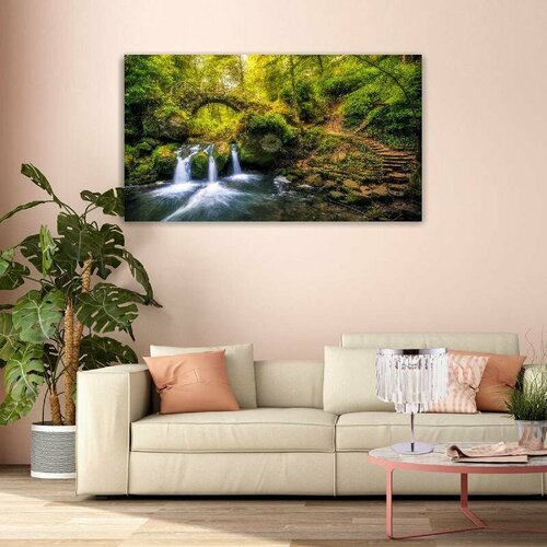 Картина на холсте 60x110 Альянс Лес "Black Ernz river водопад" на подрамнике / интерьер/ декор