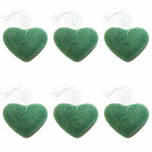 Спонж для макияжа Kristaller, KG-005, сердце, конжаковый, с экстрактом зеленого чая, 6 уп.